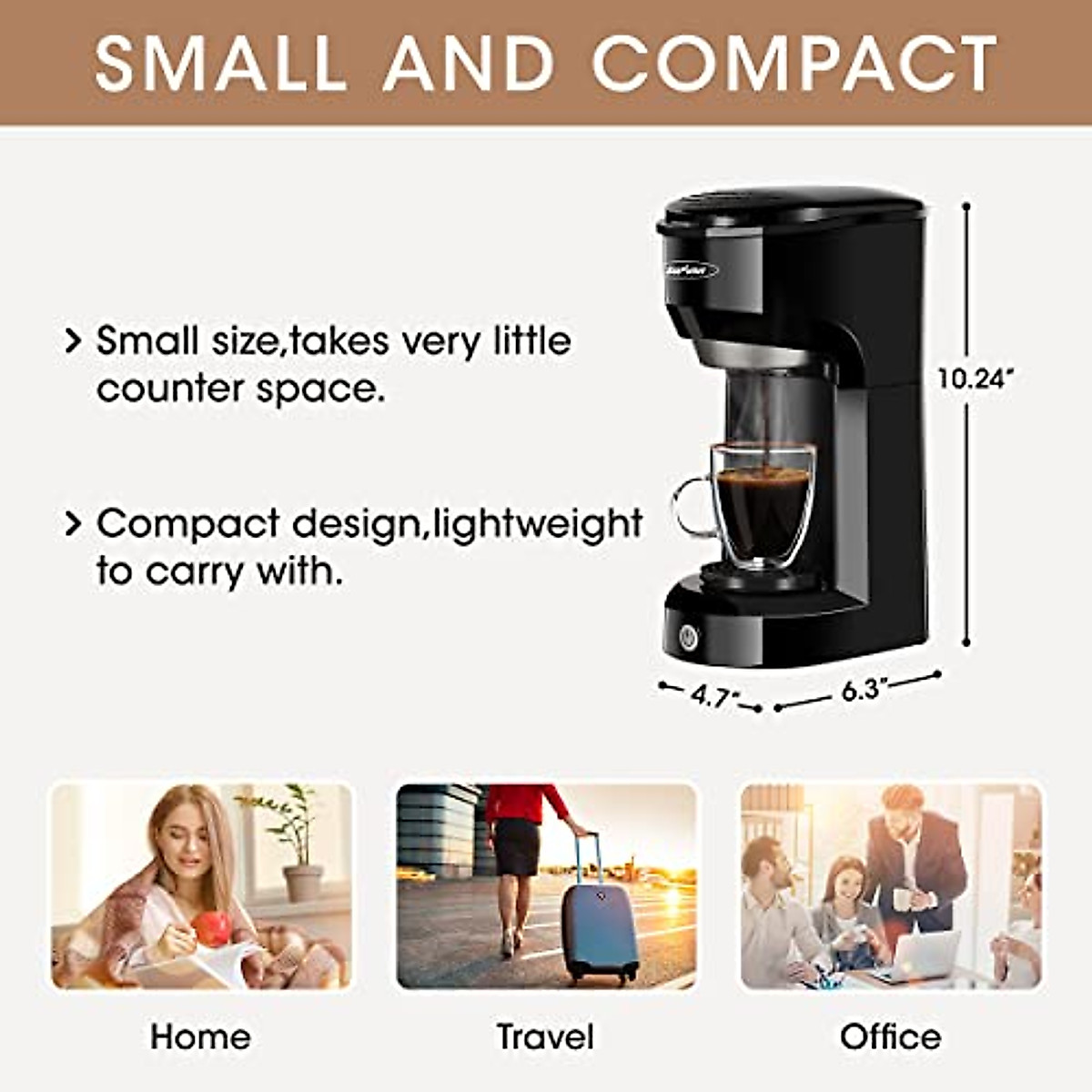 Single Serve Coffee Maker, K Cup Coffee Maker for Capsule Pod Ground Coffee, 1000W Single Cup Coffee Maker with Permanent Filter 6-14oz Reservoir One-Touch Button Fast Brew & Auto Shut Off, Black