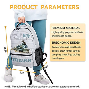 AIOMXZZ Train School Backpack for Kids, 16 Inch Blue Backpacks for Boys, Cartoon, Durable, Lightweight, Large Capacity Bookbag for Travel