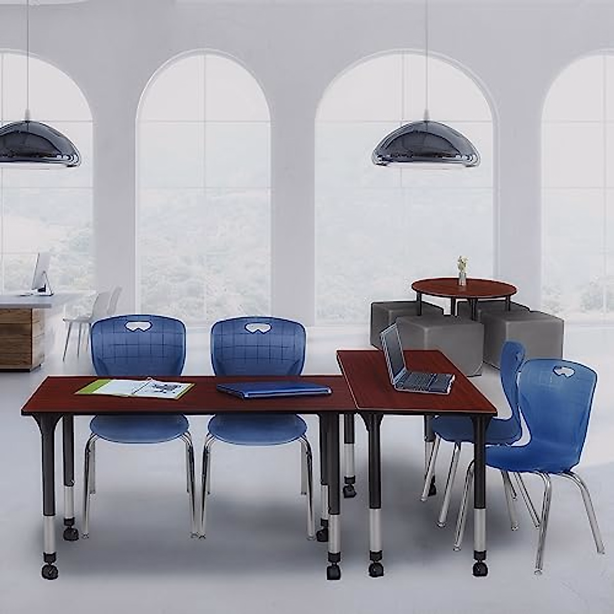 Regency Kee Height Adjustable Mobile Classroom Table, 60" x 24", Mahogany