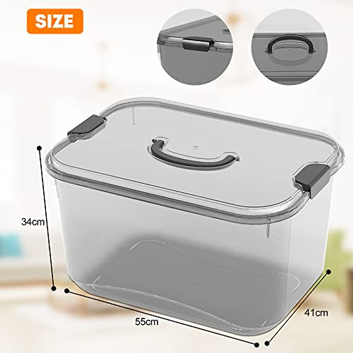 GONICVIN Plastic Storage Boxes, 70 L Storage Boxes with Lid, Stackable Plastic Storage Boxes, Storage Boxes with Handles for Home, Office (4 Packages, Black)