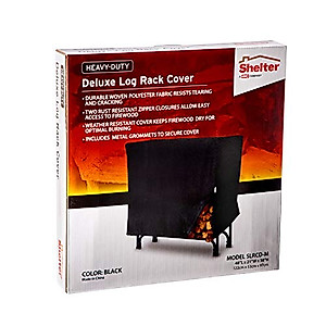 Shelter SLRCD-M Deluxe Weather Protective Firewood Storage Cover, Fits SLRM Log Rack, Heavy-Duty Zippers for Easy Access w/Grommets for tie-Down, Medium (48" x 21" x 38"), Black