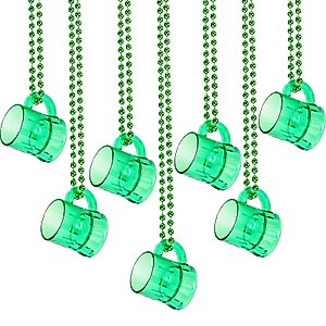 6 Pieces St. Patrick's Day Shot Glasses Necklace Beer Mug Beads Necklaces Traveling Necklace with Green Shot Glasses for Green Shamrock Saint Patty's Day Mardi Gras Party Favors Supplies