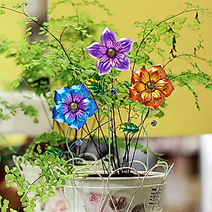 Topadorn Metal Flower Garden Stake Decor,Waterproof Metal Flower Stick for Outdoor Yard,Patio Decoration,Set of 3