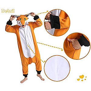 dressfan Animal Fox Onesie Fox Costume Cosplay Costume Fox Pajamas One Piece Sleepwear Orange for Unisex Adults Teens Kids