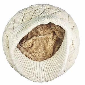 HINDAWI Women Winter Warm Knit Hat Wool Snow Caps with Visor, Beige