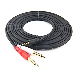 Devinal 1/8 inch Male Stereo to Dual 1/4 Mono Male Audio Cable, 3.5mm TRS to Dual 6.35mm TS Y Splitter Breakout Cord, Gold Plated Heavy Duty Durable 15 Feet
