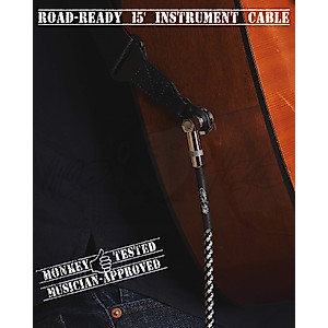 Mophead 15-Foot Guitar Instrument Cable - 1/4 Inch TS to 1/4 Inch TS Right Angle Pro Grade Double Insulated Tweed Braided for Electric Guitar, Bass, Amp, Keyboard (Black and White)