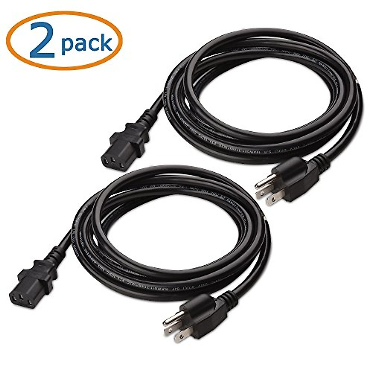 Cable Matters 2-Pack UL Listed 13 Amps 3 Prong Power Cord 10 ft, 16 AWG C13 Power Supply Cable/IEC Power Cable, TV Power Cord, Computer Power Cord (NEMA 5-15P to IEC C13)