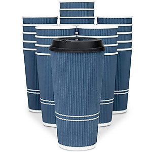 Glowcoast To Go Coffee Cups With Lids - 22 oz Disposable Coffee Cup With Lid (50 Set). Large Togo Travel Paper Ripple Hot Cups Insulated For Hot, Cold Beverage Drinks, No Sleeves Needed (Royal Blue)