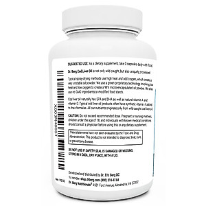 Dr. Berg Cod Liver Oil Capsules - NEW FORMULA without OxBile - Rich in Omega-3 Fatty Acids (DHA & EPA), Vitamins A & D - No Smells or Bad Aftertaste - 90 Capsules