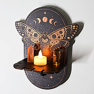 Moon Moth Shelf Crystals 10x5.5 inch Wooden Black Golden Boho Holder with Snake Pattern Crystal Gemstones Display Essential Oil Candles Gothic Home Decor (Type3-Butterfly)