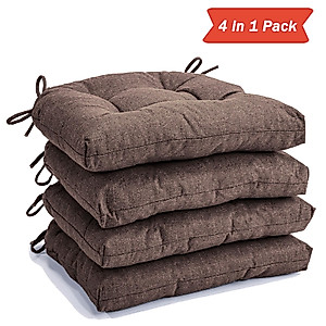 Kyaringtso Chair Cushions for Dining Chairs, 4 Pack Soft and Comfortable Chair Cushions Pads with Ties, Seat Cushions for Kitchen Chairs，Dining Room (4 Pack 17x16, Dark Coffee)