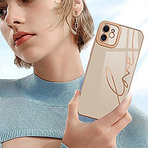 OOK Compatible with iPhone 11 Case Love Letter Graphic Luxury Electroplated Case Soft TPU Shockproof Full Camera Lens Protective Case for iPhone 11 6.1 Inch-White