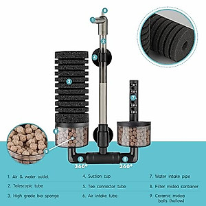 Digoos Aquarium Sponge Filter for 20-55 Gallon, with 2 Spare Sponges and 2M Spare Tube ，for Shrimp,Betta, Nano Fish Tank