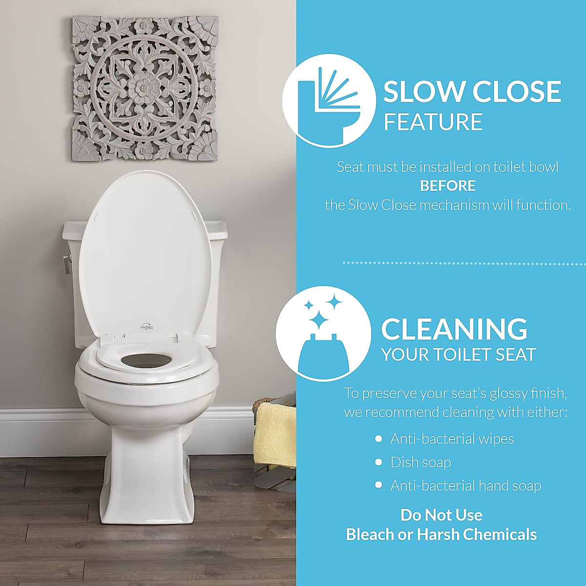 Little2Big 181SLOW 000 Toilet Seat with Built-In Potty Training Seat, Slow-Close, and will Never Loosen, ELONGATED, White