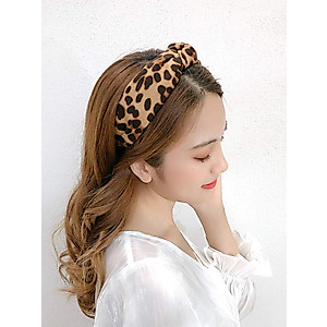 Leopard Print Headband for Women Girls, Wide Knotted Bow Headbands Leopard Print Headband Cheetah Hairband Hair Accessories Head Band Wrap