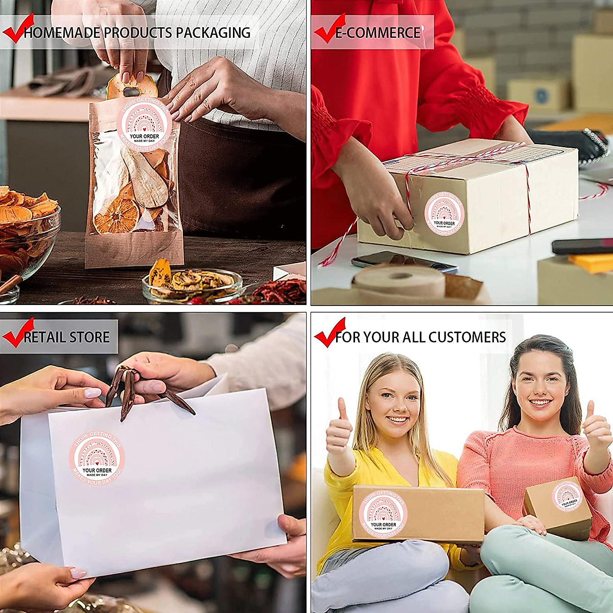 Your Order Made My Day Stickers 2" Thank You for Your Order Stickers-500 Pcs Boho Happy Mail Mailing Stickers Rainbow Decorative Business Thank You Stickers for Envelope Bag Seals Party Supplies