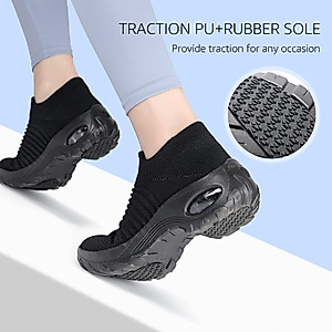 HKR Womens Walking Shoes Slip On Light Weight Mesh Platform Nursing Shoes Air Cushion Sneakers All Black 8.5(1839 EU 40.5)