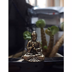 DMtse Brass Mini Antique Sakyamuni Buddha Statue Ornaments Meditation Seated Pose Journey Worship Attractive & Serene Small Pocket Buddha Statue Figurine