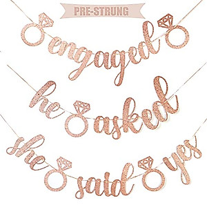 Engagement Party Banners Glitter Rose Gold Letters He Asked She Said Yes Garland for Wedding Engagement Party Hen Party Bridal Shower Bachelorette Party Favor Party Decoration Supplies (ROSE GOLD)