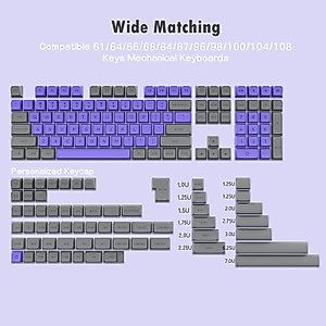 XVX PBT Keycaps, Shine Through Keycaps, XVX Profile 165 Keys Keyboard Keycaps, Double Shot Custom Keycaps for 61/64/68/84/87/100/104/108 for Cherry MX Mechanical Keyboard, Purple