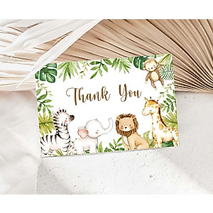 Jungle Safari Thank You Cards With Envelopes, 50 Jungle Animals Baby Shower Thank You Notes, 4 x 6 Thank You Cards Safari Baby Shower & Wild One Birthday Party