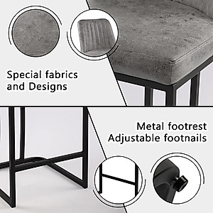 LSSPAID Bar Stools Set of 4, Upholstered Fabric Counter Height Barstools, 24.8 inch Modern Kitchen Island Chairs with Footrest and Black Metal Legs, Grey