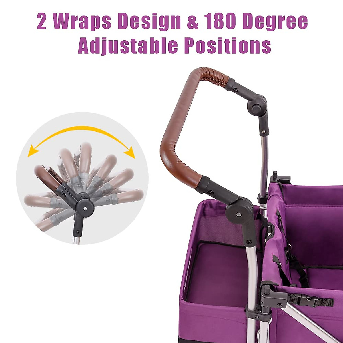 Unichart Push Wagon Stroller 2 Passenger Flodable Baby Stroller with Adjustable Handle Bars, Rain Cover, Carrying Bags & Basket, Double Seats with 5-Point Harness(Large, Purple)