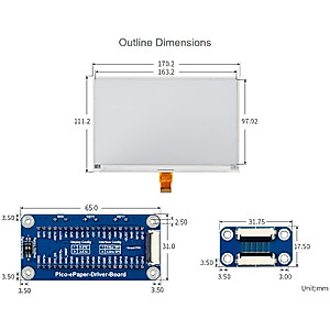 7.5inch E-Paper Display Module for Raspberry Pi Pico, 800×480 Pixels Black/White Two-Color E-Ink SPI Interface, Wide Viewing Angle, Paper-Like Effect Without Electricity