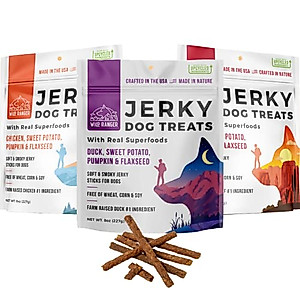 WILD NATURE All Natural Jerky Dog Treats | Duck, Chicken, and Beef Jerky Dog Treats Made in The USA | High Protein, Grain Free Superfood for Dogs | Perfect Training Treats for All Sized Dogs