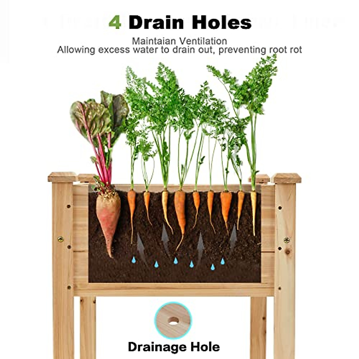 AMERLIFE Raised Garden Bed 48x30x24 Inch - Elevated Wooden Planter Box Stand with Legs for Vegetable Flower Herb Outdoor Gardening Backyard Patio,30 Inch Height 380 lbs Capacity