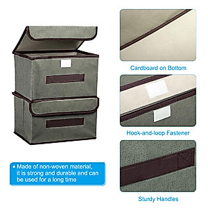 PATIKIL Fabric Collapsible Storage Bin 10.2 x 7.5 x 6.3 Inch, 2 Pcs Foldable Storage Box Cube with Lids and Handle Organizer Container for Home Bedroom Closet Clothes, Grey