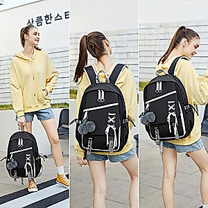 FENGDONG Teenage Girls Bookbag School Backpack Children Casual Daypack Schoolbag for Teens Black White