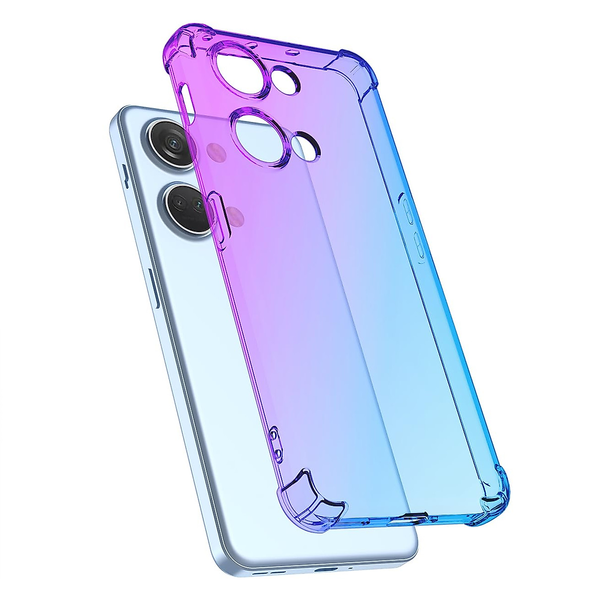DFTCVBN Phone Case for Moto ThinkPhone Case, ThinkPhone 5G Case with HD Screen Protector, Crystal Rainbow Gradient Slim Clear Phone Cover TPU Back Protective Case for Motorola ThinkPhone Purple/Blue