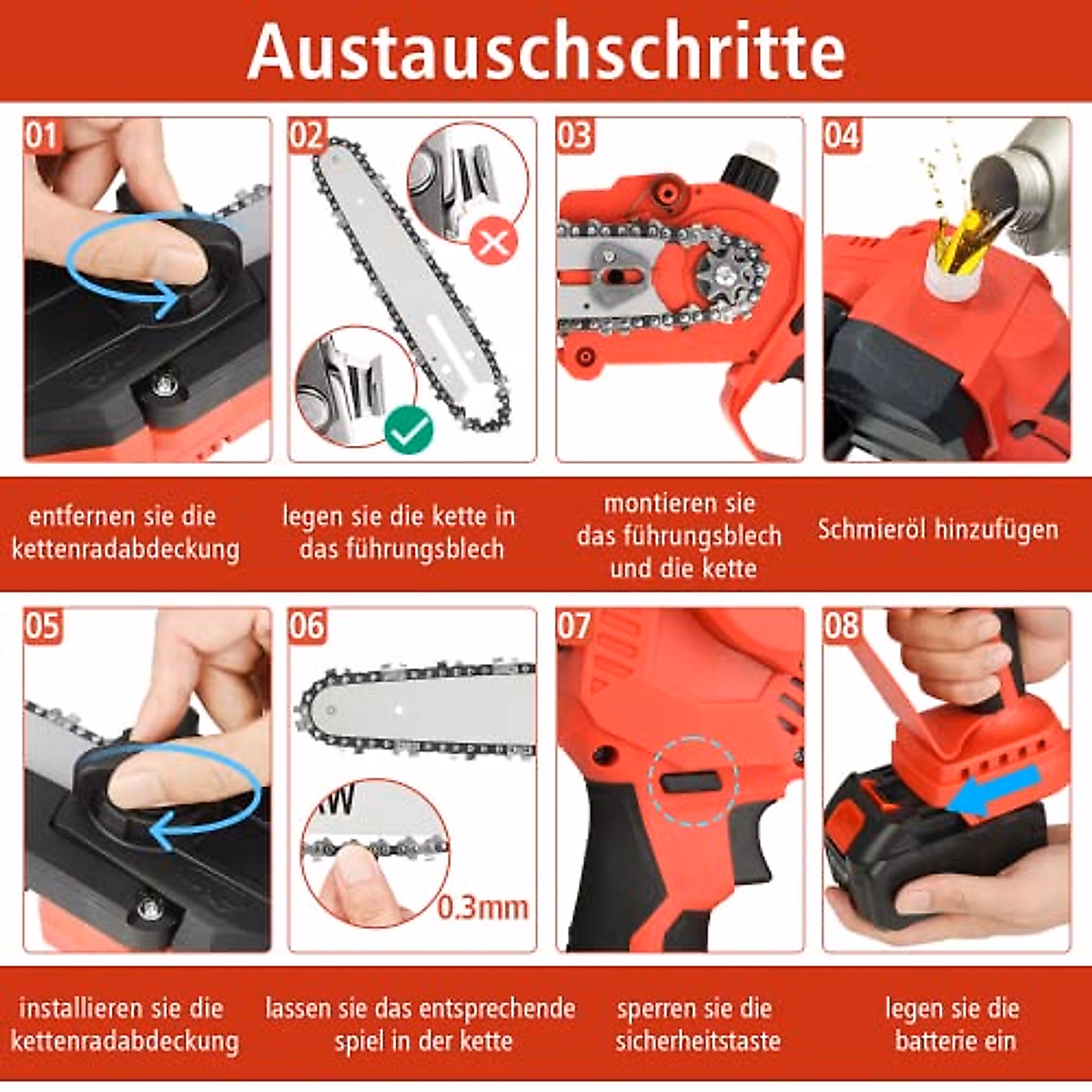 Mini ChainSaw Cordless with 2 Battery, 8&6 Inch Mini Handheld Chain Saw with Replacement Chain, Small Battery Powered Electric Portable Chain Saw for Branch Wood Cutting and Garden Tree Trimming