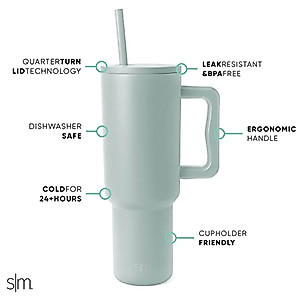Simple Modern 40 oz Tumbler with Handle and Straw Lid | Insulated Cup Reusable Stainless Steel Water Bottle Travel Mug Cupholder Friendly | Gifts for Women Him Her | Trek Collection | Sea Glass Sage