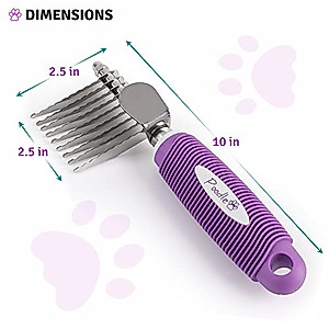 Poodle Pet Dematting Fur Rake Comb Brush Tool - Dog and Cat Comb with Long 2.5 Inches Steel Safety Blades for Detangling Matted or Knotted Undercoat Hair