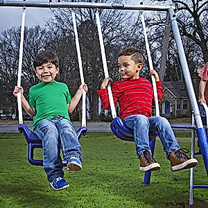 XDP Recreation Free N’ Swing with 5' Water Wave Slide - Outdoor Backyard Kids Fun Swing Set with Galvanized Steel Frame, Gray