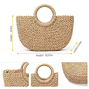 FARVALUE Summer Straw Beach Tote Bag Handmade Large Straw Tote Handbag Women's Handbags And Free Silk Scarves