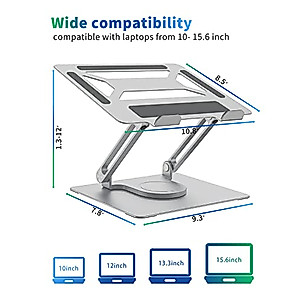 SOUNDANCE Adjustable Laptop Stand with 360° Rotating Heavy Base, Ergonomic Laptop Riser for Desk, Stable Laptop Holder for Collaborative Working, Suit for 10-15.6" PC Computer, Dual Shaft, Silver