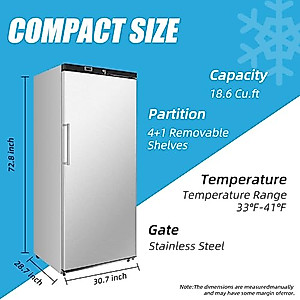 BLUELINETECH 30" Commercial Refrigerator with Single Solid Door, 18.6 cu.ft Stainless Steel Reach-in Refrigerator