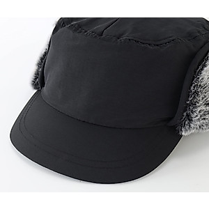 Connectyle Outdoor Mens Warm Hunting Hat with Earflaps Winter Skull Cap Faux Fur Baseball Cap Black