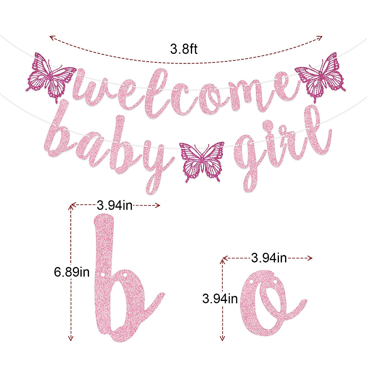 Welcome Baby Girl Banner, Butterfly Baby Girl Banner, Girl Baby Shower Decorations (Pink)