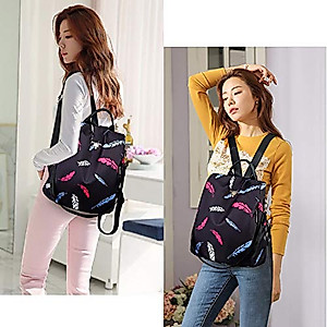 Women's Anti-theft Backpack Purse Small Daypack Schoolbag Girls Shoulder Bags (Colored Feather)