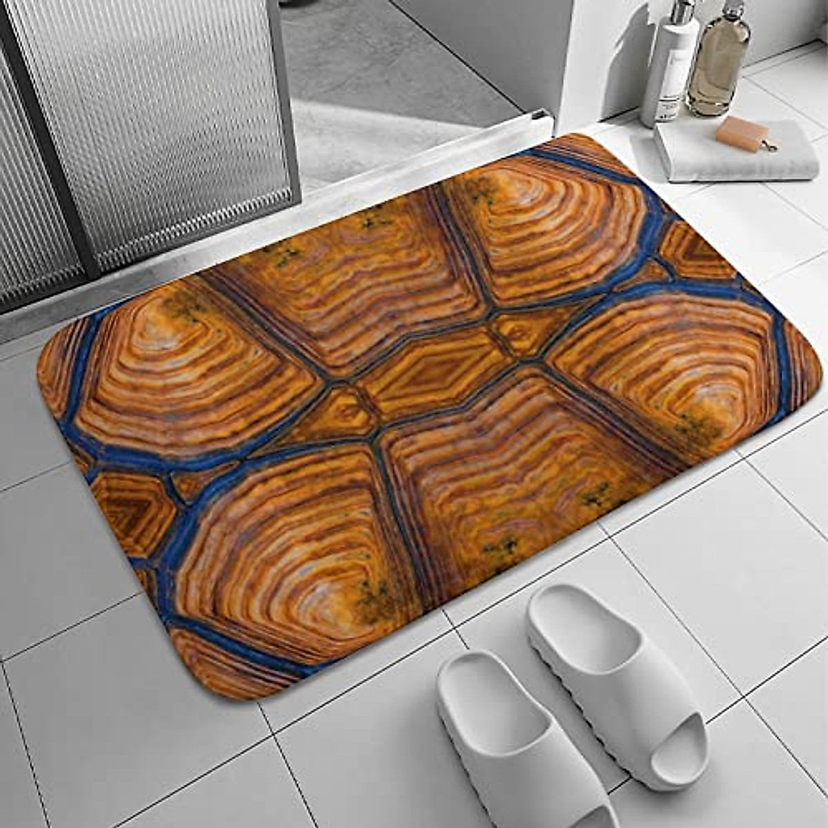 Turtle Carapace Bathroom Rug Mat, Extra Soft and Absorbent Microfiber Bath Rugs, Non-Slip Plush Bath Carpet, Bath Mats for Bathroom Floor, Tub and Shower 16x24 Inches