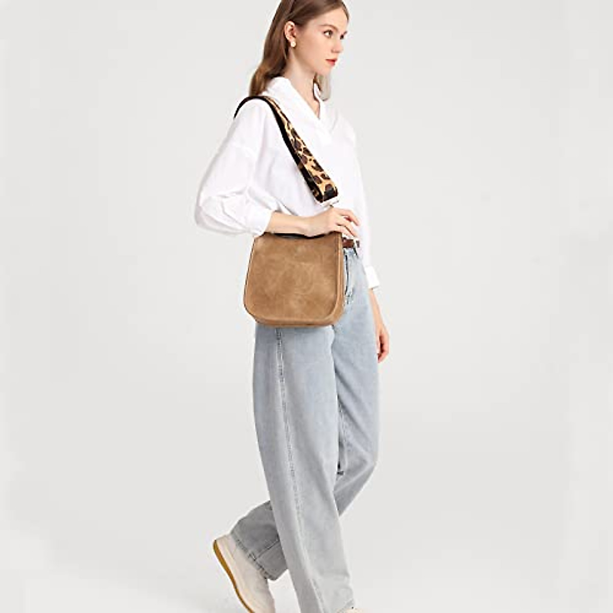 NOL Natural Organic Lifestyle Women Crossbody Handbag Retro Vegan Leather Messenger Bag with Romovable Leopard Shoulder Strap (New mustard small)