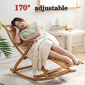 Wooden Folding Rocking Chair Zero Gravity Chair Garden Deck Chairs Reclining Sun Lounger Chairs,Patio Rocking Chairs Bamboo Loungers for Heavy Duty Adults Elderly