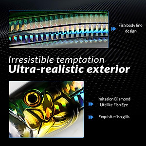 THKFISH Popper Lures Saltwater Tuna Popper Topwater Fishing Lures for Surf Fishing Bass with 3D Eyes for GT Tuna Large Fish 5.9in GREEN-1PC