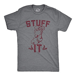 Mens Stuff It Tshirt Funny Christmas Stocking Holiday Party Graphic Novelty Tee (Dark Heather Grey) - S