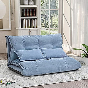 TMEOSK Double Chaise Lounge Sofa with 2 Pillows, 5-Position Reclining Folding Lazy Sofa Sleeper Bed Futon Bed Sofa Couches for Boys|Girls|Teens|Adults |Bedroom|Living Room|Balcony (Blue)